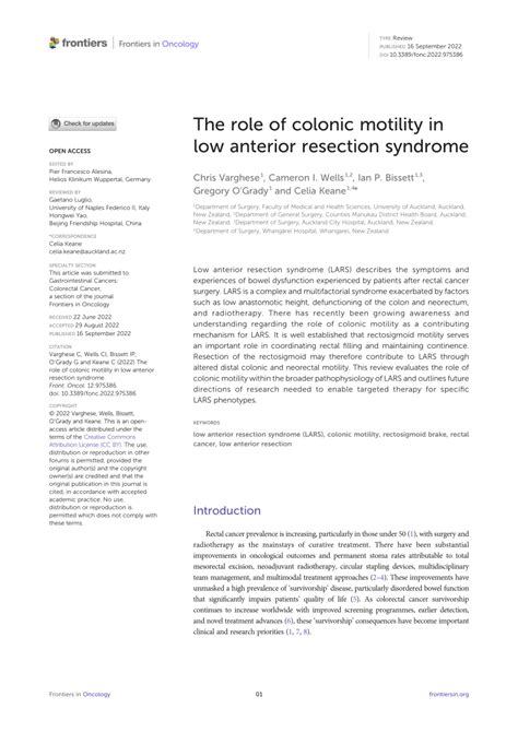 Pdf The Role Of Colonic Motility In Low Anterior Resection Syndrome