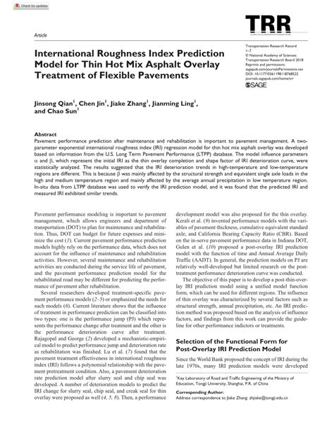 Pdf International Roughness Index Prediction Model For Thin Hot Mix Asphalt Overlay Treatment