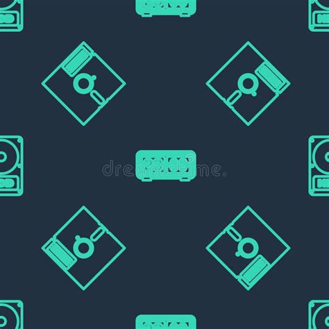 Set Line Retro Flip Clock Floppy Disk In The Inch And Hard Drive HDD On Seamless Pattern