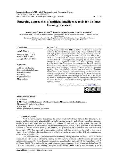 Pdf Emerging Approaches Of Artificial Intelligence Tools For Distance Learning A Review