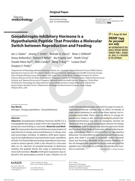 Pdf Gonadotropin Inhibitory Hormone Is A Hypothalamic Peptide That Provides A Molecular Switch