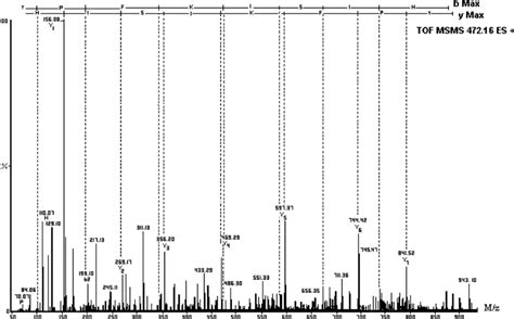 Esi Tof Ms Ms Spectrum Of The [m H] 2 Ion M Z 472 16 From Fr 8 4 Download Scientific