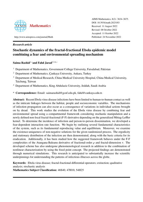 Pdf Qualitative Analysis Of Stochastic Fractal Fractional Ebola Epidemic Model Combining Fear