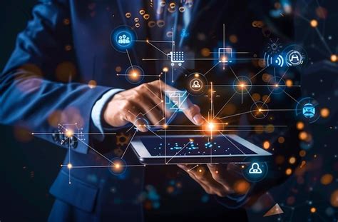 Businessman Using Tablet With Futuristic Digital Interface Premium Ai