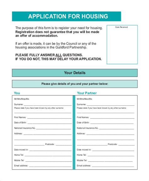 Application For Housing Program
