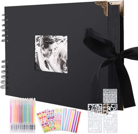 Ewtshop® 3er Set Schwarze Fotoalben 51 Sticker Diy Fotobuch 22 X 17 Cm 24 Blatt Je Album