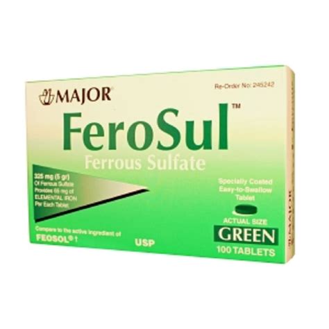 Major Ferosul Ferrous Sulfate Tablets 325 Mg Green 100 Count