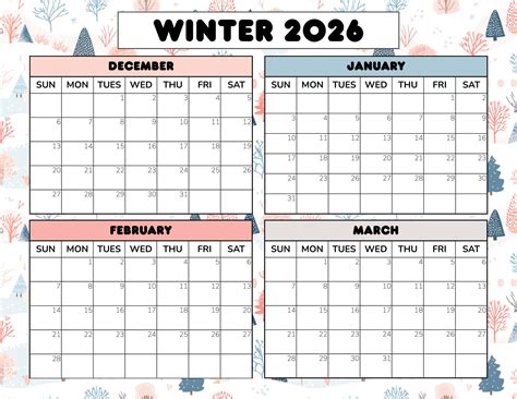 Free Winter Calendar Printable 2025 And 2026 Pdf