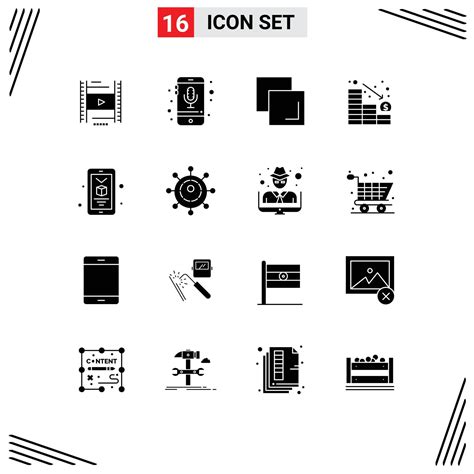 Moderner Satz Von 16 Soliden Glyphen Piktogrammen Zum Drucken Von