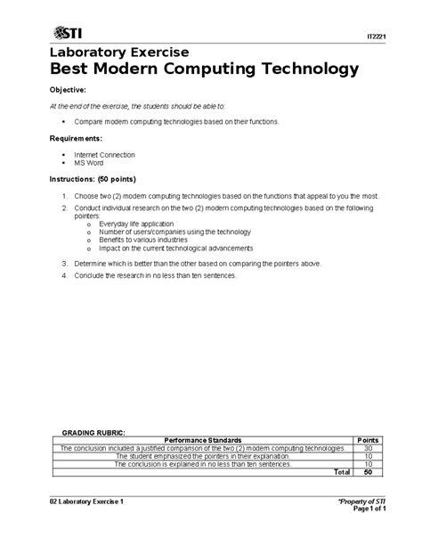 Laboratory Exercise IT Laboratory Exercise Best Modern Computing Technology Objective At