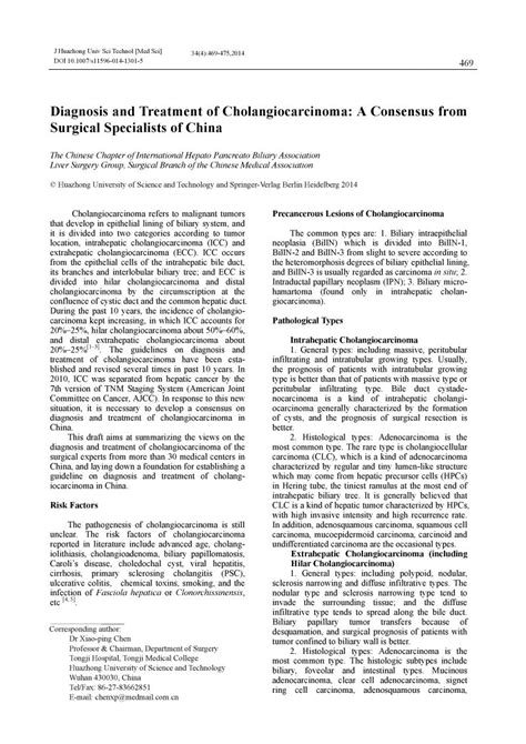 Diagnosis And Treatment Of Cholangiocarcinoma A Consensus From Surgical…
