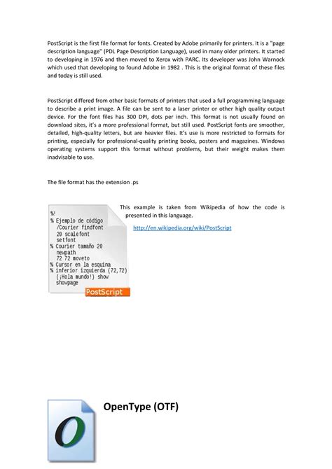 Font File Formats Truetype Ttf Postscript Y Opentype Otf Pdf