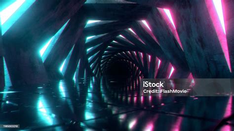 소용돌이치는 육각형의 빛나는 네온 회랑을 통과합니다 블루 레드 핑크 보라색 스펙트럼 터널형 자외선 현대 다채로운 조명 3d 일러스트 0명에 대한 스톡 사진 및 기타 이미지