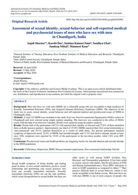 PDF Assessment Of Sexual Identity Sexual Behavior And Self Reported Medical And Psychosocial
