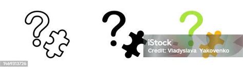 퍼즐 세트 아이콘을 조립합니다 물음표 퍼즐 문제 해결 창의적 사고 팀워크 수수께끼 직소 퍼즐 선에 있는 벡터 아이콘 흰색 배경에 검은색과 화려한 스타일 0명에 대한 스톡