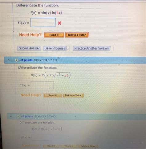 Solved Differentiate The Function Fx Sinx In4x F X