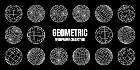 Premium Vector Wireframe Shapes Lined Sphere Perspective Mesh D Grid Low Poly Geometric