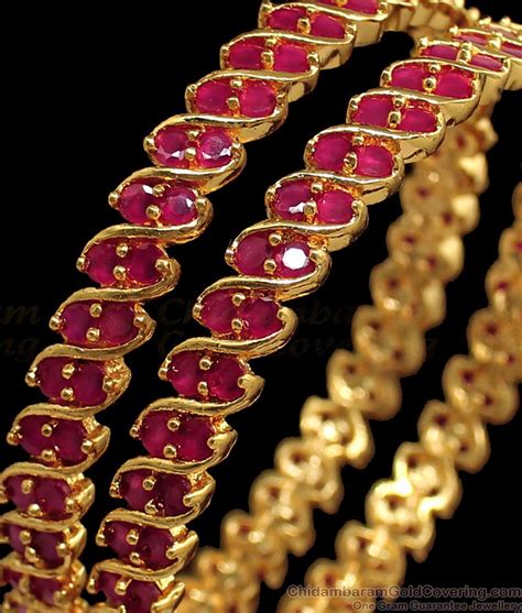 Br1601 26 Gorgeous Full Ruby Stone Gold Bangles Bridal Wear