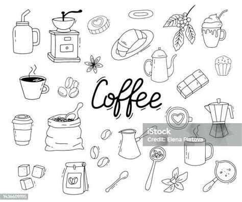 커피 스케치 세트 낙서 커피 컵 터크 및 그라인더 흰색에 고립된 벡터 일러스트 레이 션 드로잉에 대한 스톡 벡터 아트 및 기타 이미지 Istock