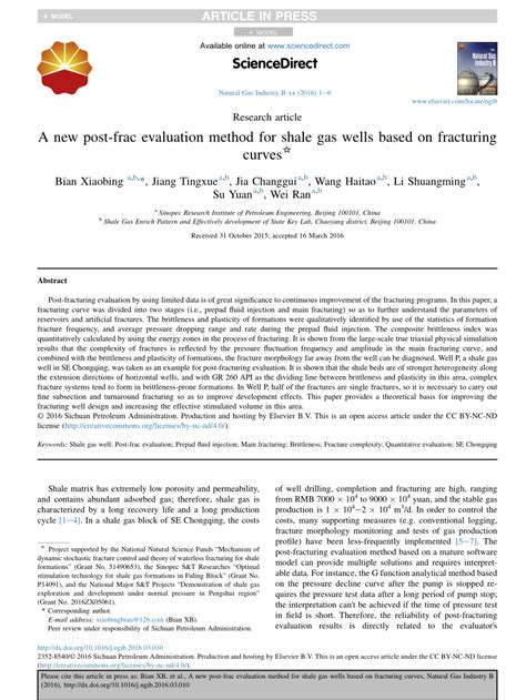Pdf A New Post Frac Evaluation Method For Shale Gas Wells Based On Fracturing Curves