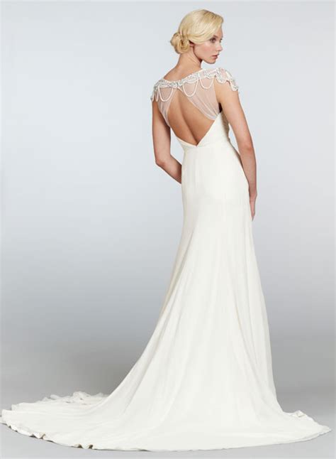 Hayley Paige Bridal Silk Georgette Sheath Gown Draping Peek A Boo Slit