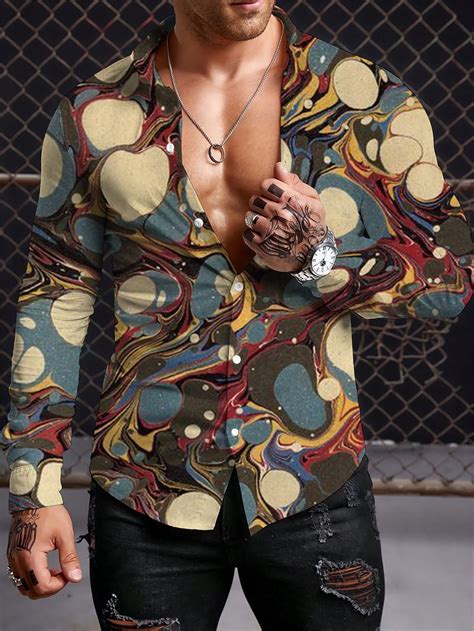 Abstract Art Print Shirt Mens 3d Pattern Long Sleeve Shirt Outdoor