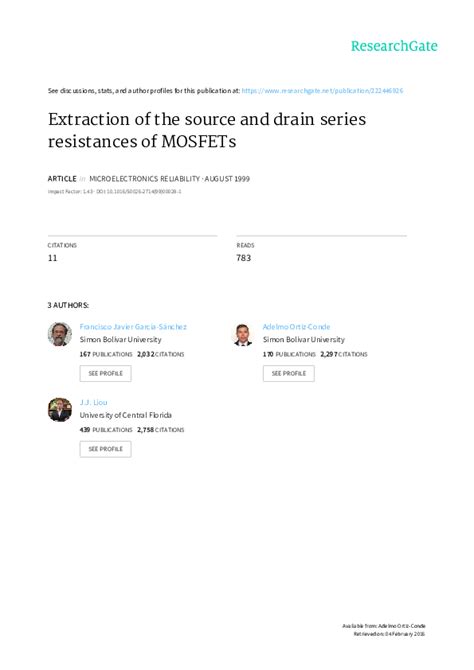 Pdf Extraction Of The Source And Drain Series Resistances Of Mosfets