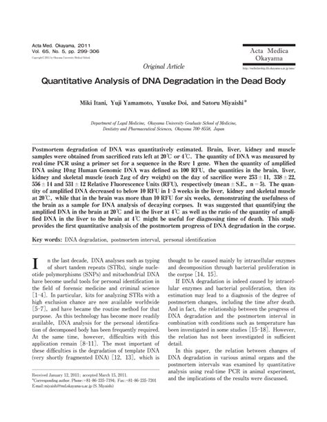 Pdf Quantitative Analysis Of Dna Degradation In The Dead Body