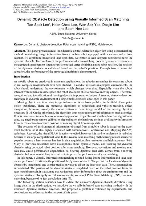 pdf dynamic obstacle detection using visually informed scan matching
