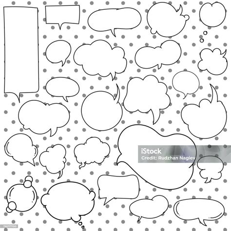설정 연설의 컬렉션과 만화 거품을 생각합니다 텍스트에 대한 다른 빈 낙서 거품 다양한 형태 벡터 그림입니다 원이 있는 흰색 배경에서 격리 개체 그룹에 대한 스톡 벡터 아트