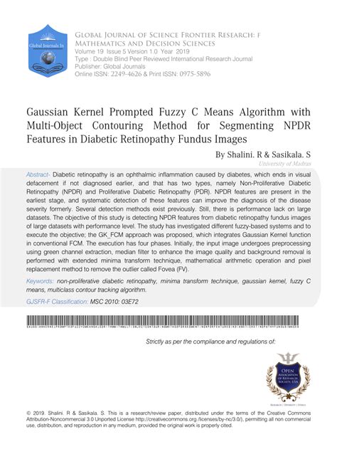 pdf gaussian kernel prompted fuzzy c means algorithm with multi object contouring method for