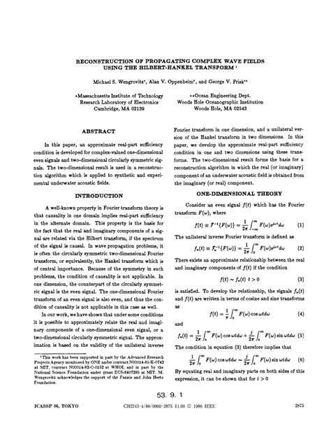 Pdf Reconstruction Of Propagating Complex Wave Fields Using The Hilbert Hankel Transform