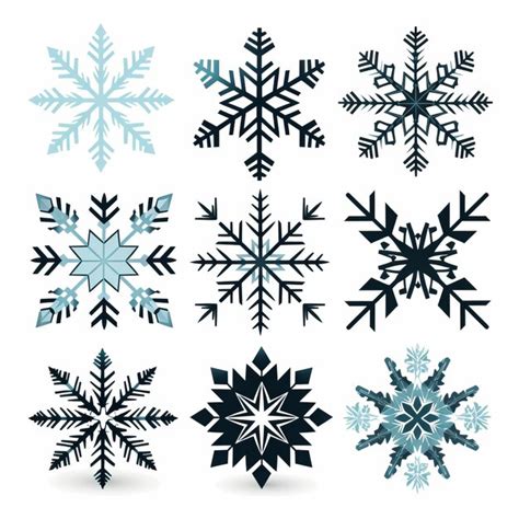 Premium Ai Image Symmetrical Black And White Snowflake Vector Art Set