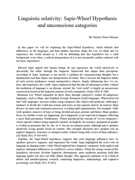 Linguistuic Relativity And Sapir Whorf Hypothesis And Conceptual Schemes Pdf Experience