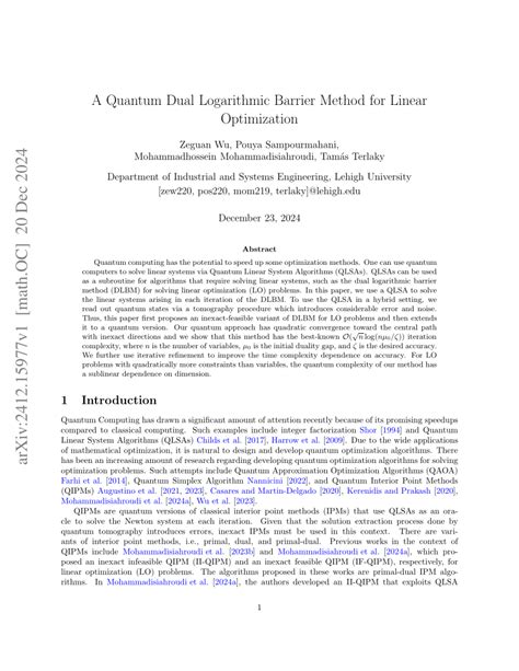 Pdf A Quantum Dual Logarithmic Barrier Method For Linear Optimization