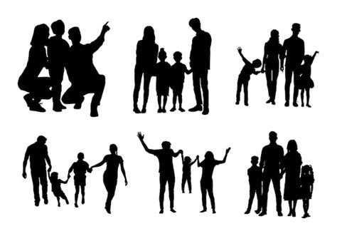 가족 실루엣 행복한 가족 실루엣 세트 프리미엄 벡터