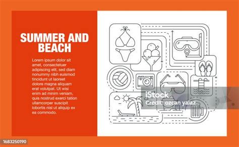 여름과 해변 라인 아이콘 세트 및 배너 디자인 호스텔 아이스크림 해변가 여권 바다 개체 그룹에 대한 스톡 벡터 아트 및 기타 이미지 Istock