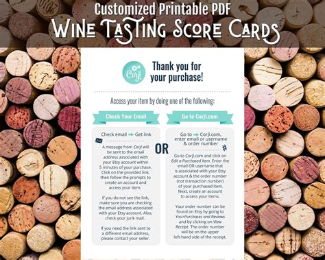 Editable Wine Tasting Score Card Printable Pdf Digital Download 85x11