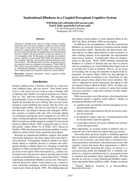 Pdf Inattentional Blindness In A Coupled Perceptualcognitive System