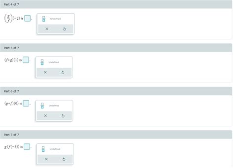 Solved Part 4 Of 7 Fg−2 Is Part 5 Of 7 F∘g1 Is Part