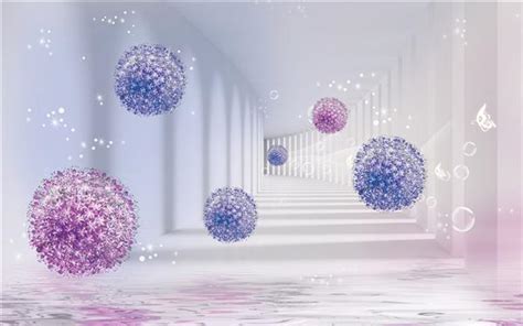 کاغذ دیواری سه بعدی تونل با گلوله های رنگی و پروانه ها 1642683