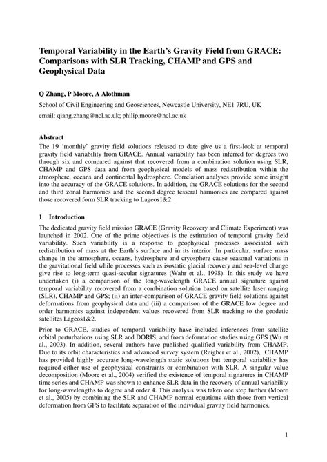 Pdf Temporal Variability In The Earths Gravity Field From Grace Comparisons With Slr