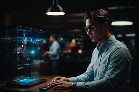 premium ai image man using holographic technnology ai
