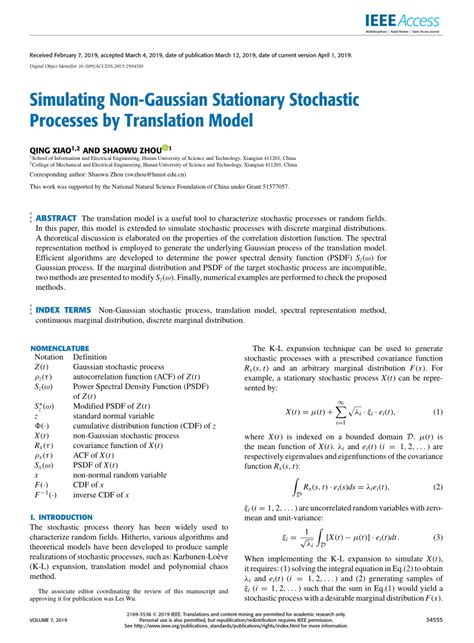 Pdf Simulating Non Gaussian Stationary Stochastic Processes By Translation Model