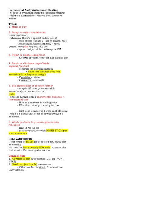 Incremental Analysis Incremental Analysis Relevant Costing Tool Used By Management For