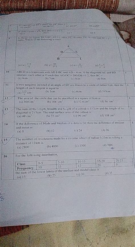 The Sum Of The Lower Limits Of The Median And Modal Class Isa 15b 2
