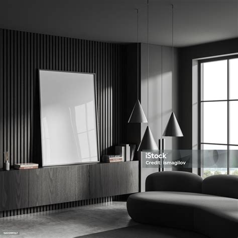 회색 라운지 구역 인테리어 소파와 장식이 있는 찬장 모형 캔버스 0명에 대한 스톡 사진 및 기타 이미지 0명 가구 가정 생활 Istock