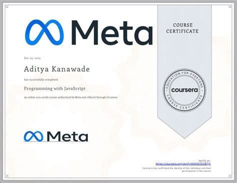 Verified My Javascript Skills With Webdevjourney Aditya Kanawade