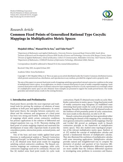 Pdf Common Fixed Points Of Generalized Rational Type Cocyclic