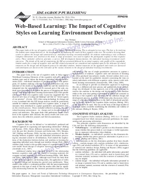 pdf web based learning the impact of cognitive styles on learning
